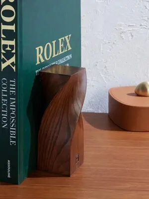Assouline Twist Walnut And Suede Bookend