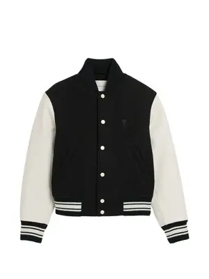 AMI Paris Wool And Leather Bomber Jacket - Black