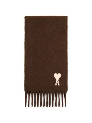 AMI Paris De Coeur Wool Scarf - Brown