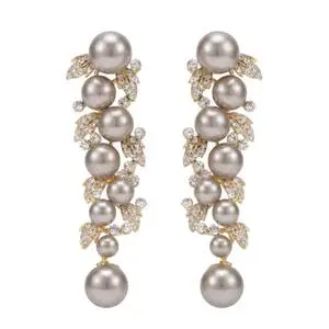 MODENAIRE Elegant Pearl Crystal Drop Earrings - Silver