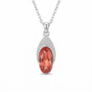 MODENAIRE Oval Crystal Pendant Necklace - Red
