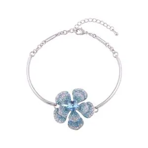 MODENAIRE Silver Tone Crystal Flower Blossom Bracelet - Blue