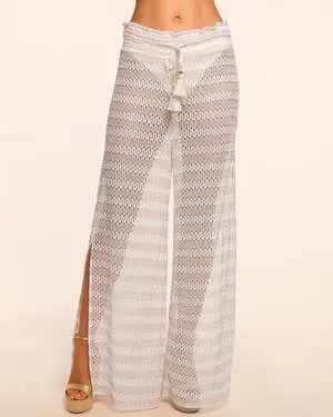 Ramy Brook Glora Lurex Swirl Coverup Pant - White Zigzag