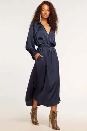 Ramy Brook Cecilia Belted Midi Dress - Navy