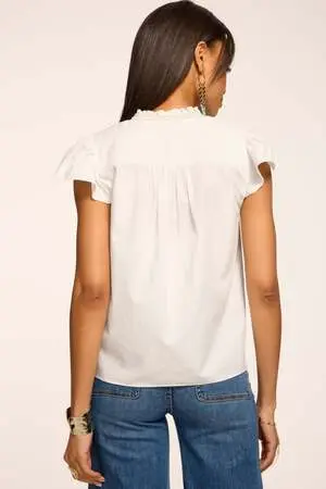 Ramy Brook Blake Cotton Poplin Flutter Sleeve Blouse