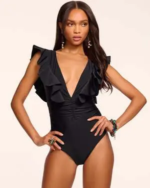 Ramy Brook Kaye Ruffle One Piece Swimsuit - Black