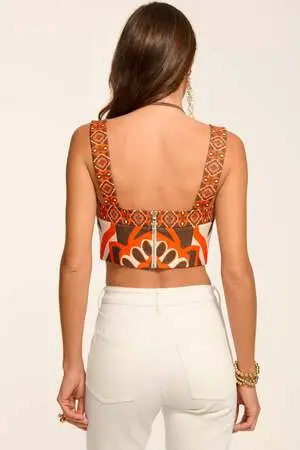 Ramy Brook Lena Printed Linen Crop Top