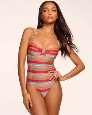 Ramy Brook Jayda Glitter Stripe Underwire One Piece Swimsuit