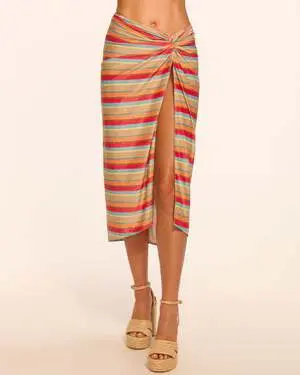 Ramy Brook Xana Glitter Stripe Coverup Skirt - Flame Glitter