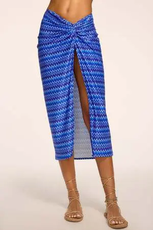 Ramy Brook Xana Chevron Glitter Coverup Skirt - Ocean Wave