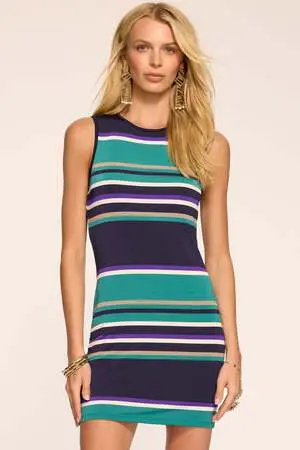 Ramy Brook Flora Striped Knit Mini Dress - Jade Stripe