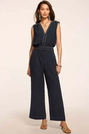 Ramy Brook Astrid V-neck Belted Jumpsuit - Navy