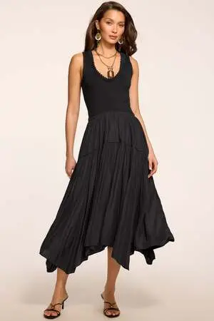 Ramy Brook Hadley Knit Combo Midi Dress - Black