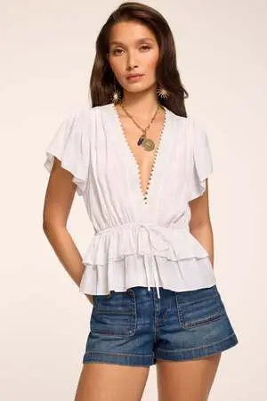 Ramy Brook Emberly Embellished Short Sleeve Top - Ivory