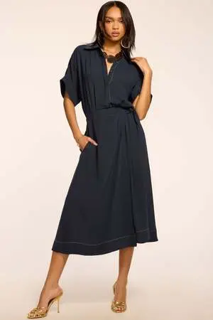 Ramy Brook Sonnet Embroidered Midi Dress - Navy