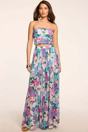 Ramy Brook Jacqueline Printed Mesh Pleated Maxi Skirt - Garden Mesh