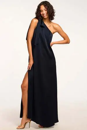 Ramy Brook Benita One-shoulder Gown - Navy