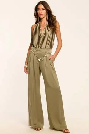 Ramy Brook Oscar Pleated Wide Leg Pants - Safari