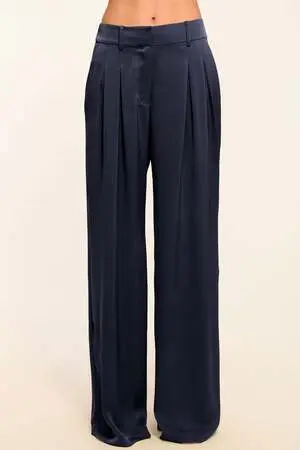 Ramy Brook Oscar Pleated Wide Leg Pant - Navy