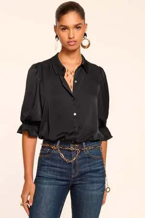 Ramy Brook Dina Button Down Bodysuit - Black