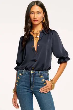 Ramy Brook Dina Button Down Bodysuit - Navy