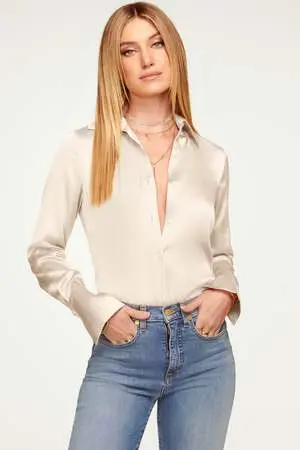 Ramy Brook Victoria Silk Button Down Blouse - Sandstone