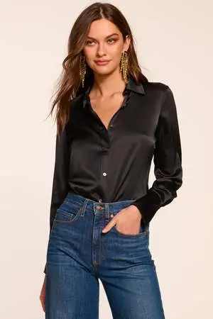 Ramy Brook Victoria Silk Button Down Blouse - Black
