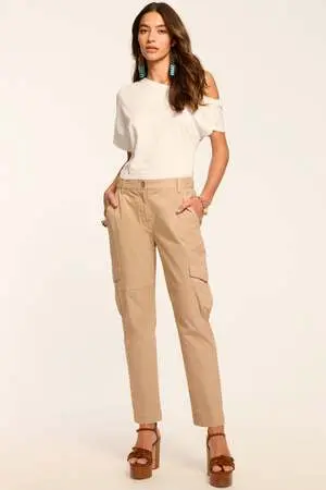 Ramy Brook Isabelle Canvas Ankle Length Cargo Pants With Metallic Trim - Sandstone