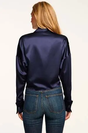 Ramy Brook Farrah Silk Tie-front Blouse - Navy
