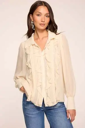 Ramy Brook Claire Silk Ruffled Long Sleeve Blouse - Bone