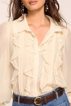 Ramy Brook Claire Silk Ruffled Long Sleeve Blouse