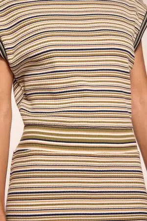 Ramy Brook Natalie Striped Mock Neck Midi Dress