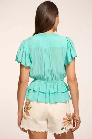 Ramy Brook Emberly Embellished Short Sleeve Top