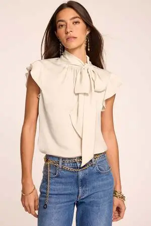 Ramy Brook Balinda Tie Neck Short Sleeve Blouse