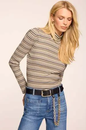 Ramy Brook Yvonne Striped Knit Mock Neck Top