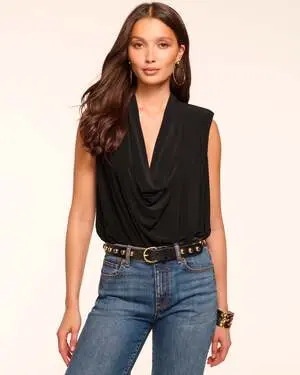 Ramy Brook Sleeveless Eden Cowl Neck Bodysuit - Black