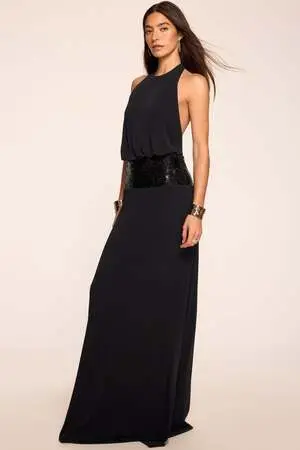 Ramy Brook Theresa Sequin Jersey Halter Gown - Black