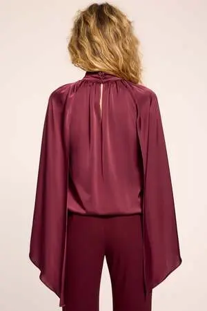Ramy Brook Cape Effect Long Sleeve Top - Cranberry