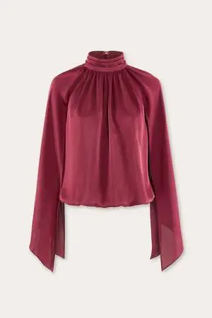 Ramy Brook Cape Effect Long Sleeve Top - Cranberry