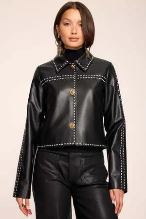Ramy Brook Mira Contrast Stitch Leather Jacket