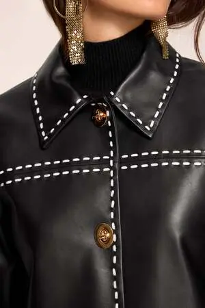 Ramy Brook Mira Contrast Stitch Leather Jacket