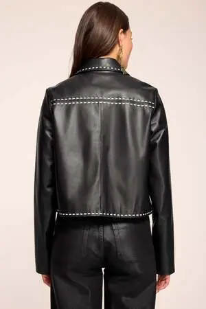 Ramy Brook Mira Contrast Stitch Leather Jacket