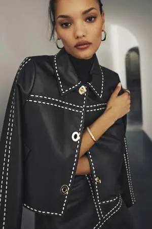 Ramy Brook Mira Contrast Stitch Leather Jacket