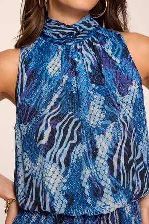 Ramy Brook Elanna Printed Smocked Waist Designer Mini Dress