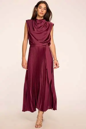 Ramy Brook Farah Draped Luxury Maxi Dress - Cranberry
