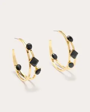 Ramy Brook Alena Stone Hoop Earrings - Black