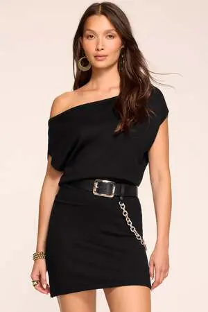 Ramy Brook Chet Off-the-shoulder Sweater Mini Dress - Black