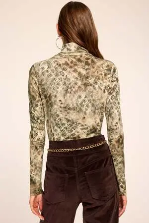 Ramy Brook Thea Printed Knit Turtleneck Top Designer Luxury