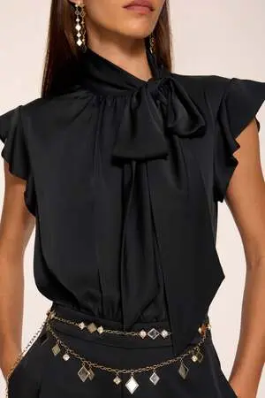 Ramy Brook Irene Tie Neck Short Sleeve Designer Jumpsuit