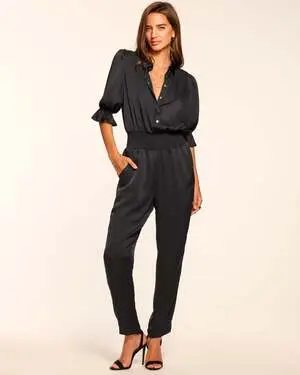 Ramy Brook Dina Short Sleeve Button Down Jumpsuit - Black